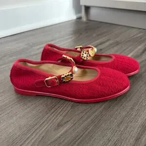 CHANEL | Shoes | Chanel 24a Red Gold Charms Tweed Mary Jane Flats 36 ...